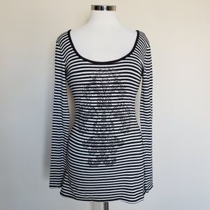 Cache | Tops | Cache Black White Striped Rhinestone Fleur De Lis | Poshmark